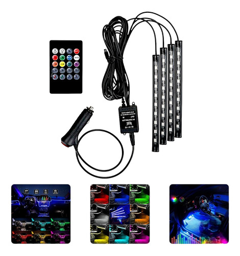 Kit Iluminação Interior Carro Luz 09 Leds Rgb C/controle 12v - Autoaba